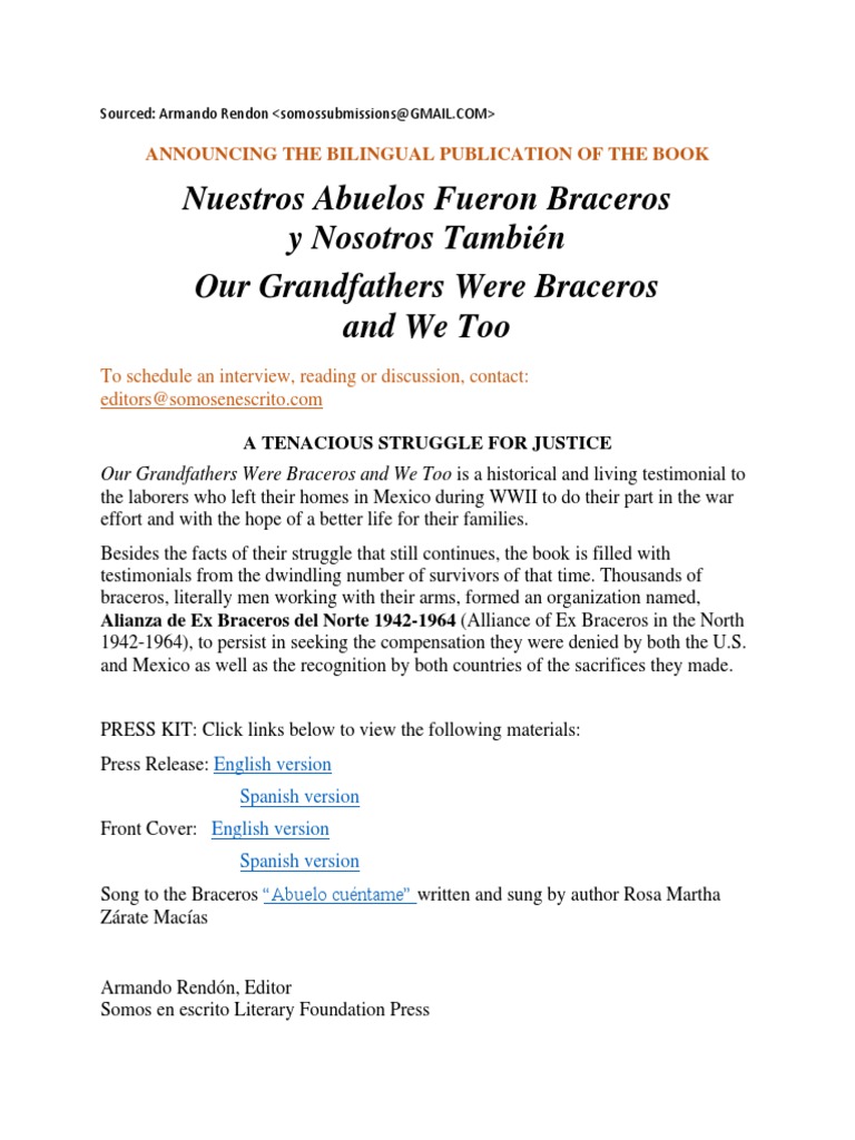 LRL New Bilingual Book On Half Century Struggle of Braceros | PDF ...