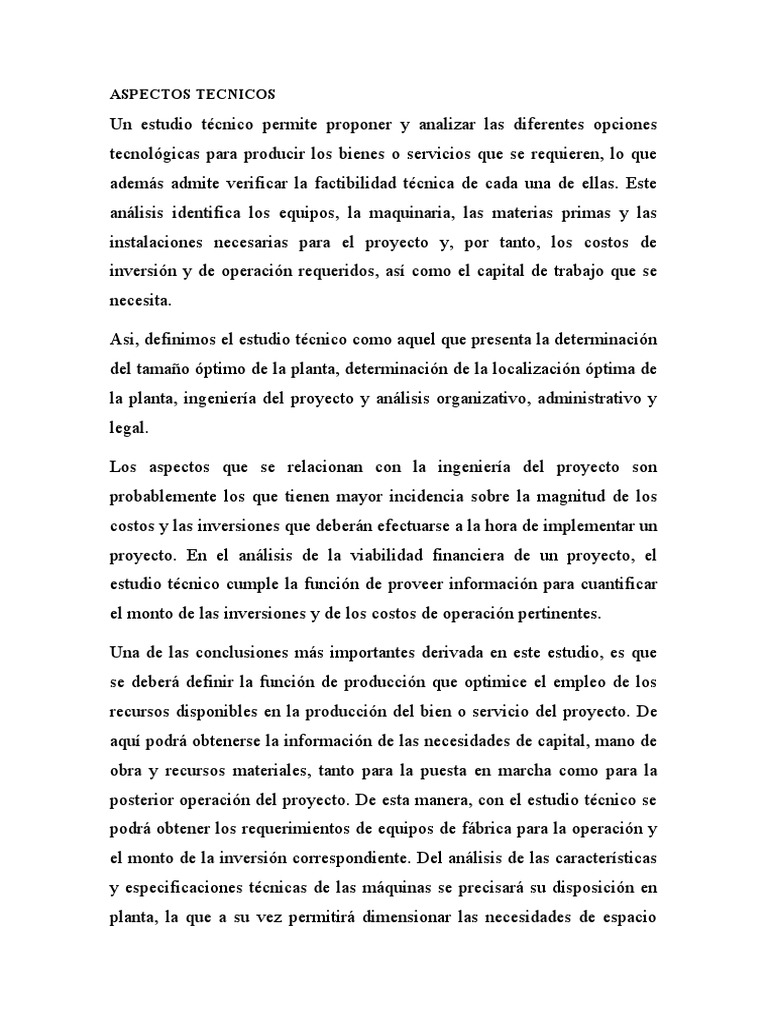 Aspectos Tecnicos | PDF | Costo | Mercado (economía)