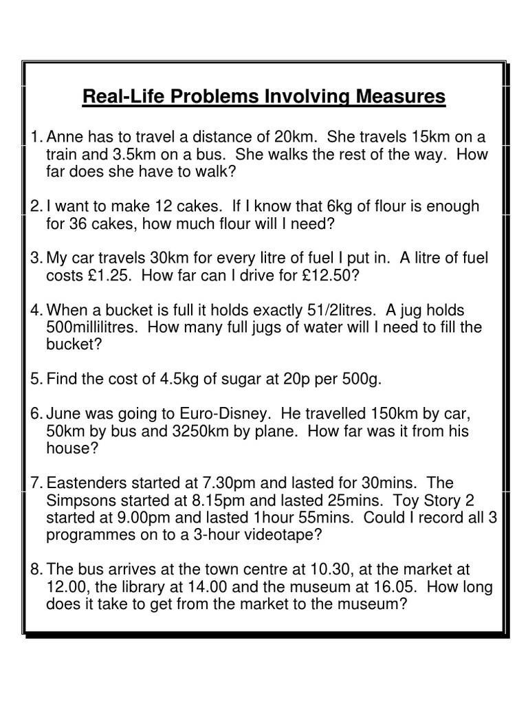 Real Life Problems Involving Measures PDF