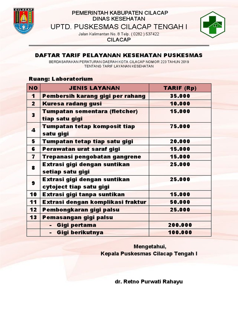 Pemerintah Kabupaten Cilacap Daftar Tarif Layanan 2 | PDF | Griya ...