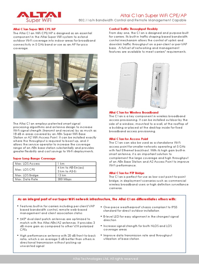 Altai C1An Super Wifi Cpe/Ap Control Traffic Throughput Flexibly | PDF ...
