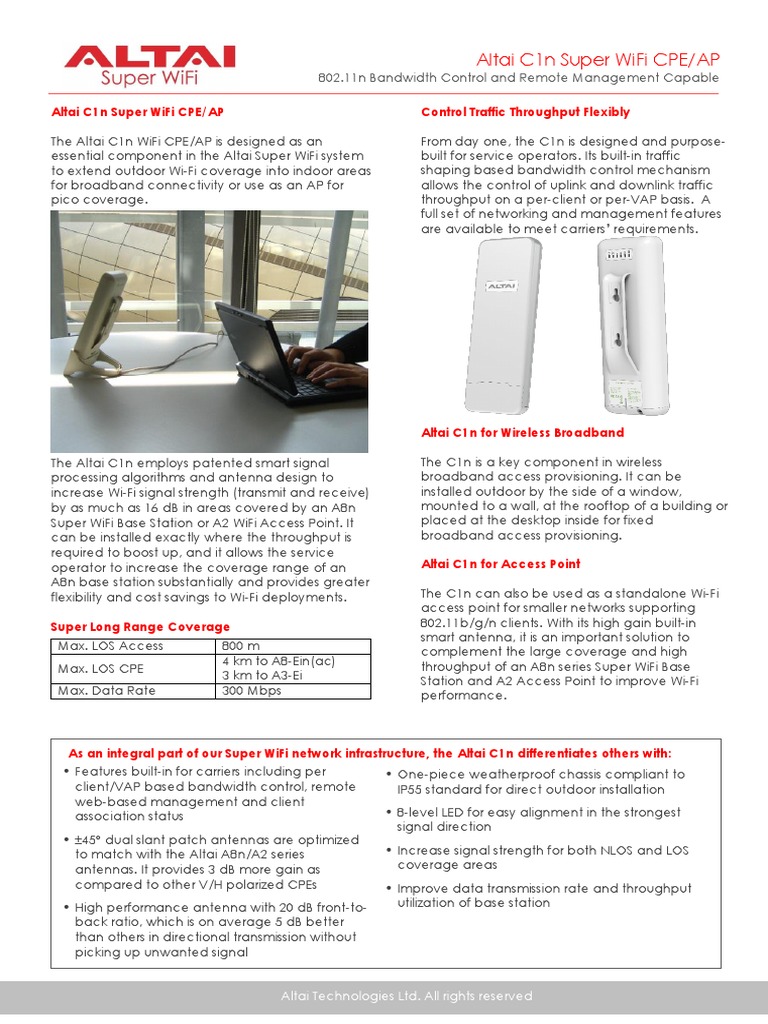 Altai C1N Super Wifi Cpe/Ap: 802.11N Bandwidth Control and Remote ...