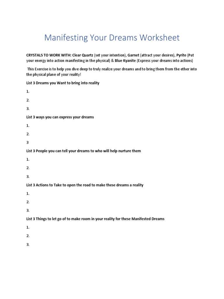 Manifesting Your Dreams Worksheet | PDF
