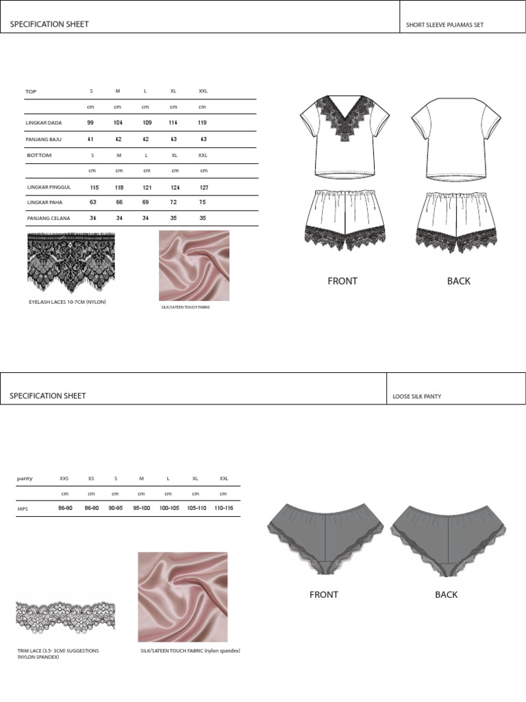 Specification Sheet: Front Back | PDF | Fibers | Textile Arts