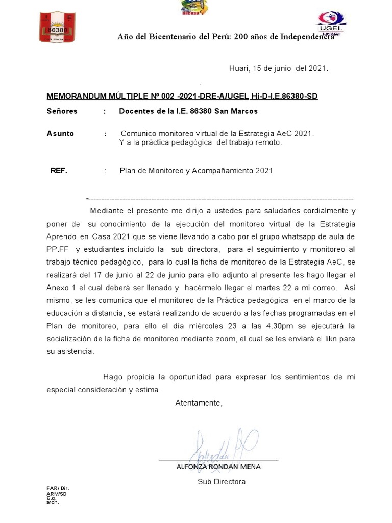 MEMO Múlt. #002-2021-EAC-Anexo 1.monitoreo - RAMIREZ TRINIDAD SONIA - 4TO A | PDF | Tableta ...