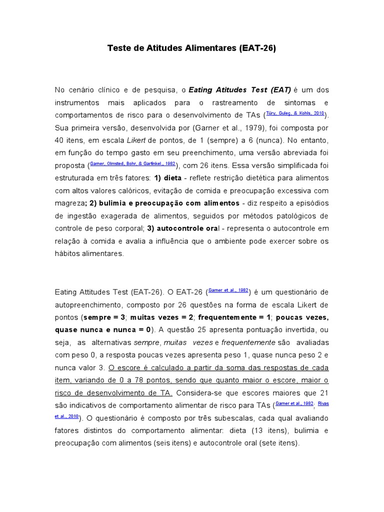 Teste de Atitudes Alimentares (EAT-26) | PDF | Bulimia nervosa | Remédio