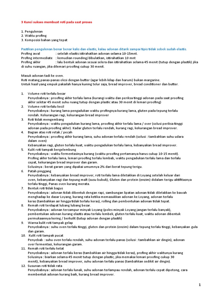 3 Kunci Sukses Membuat Roti Pada Saat Proses | PDF | Memasak, Makanan ...