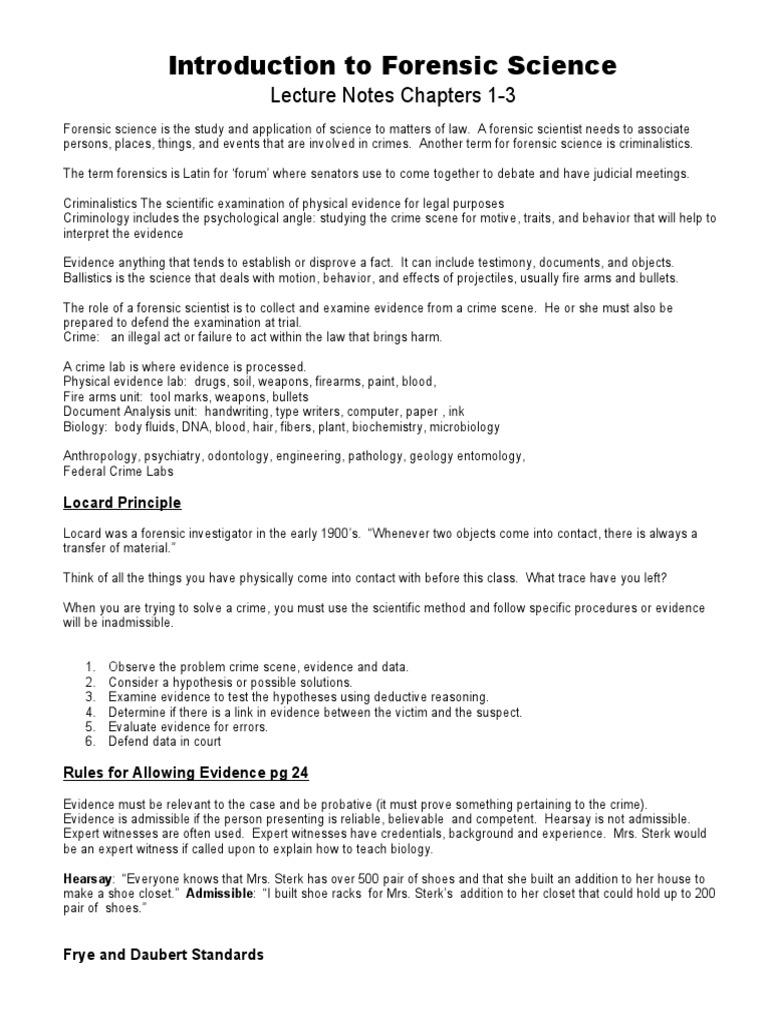 Introduction To Forensic Science: Lecture Notes Chapters 1-3 | PDF ...
