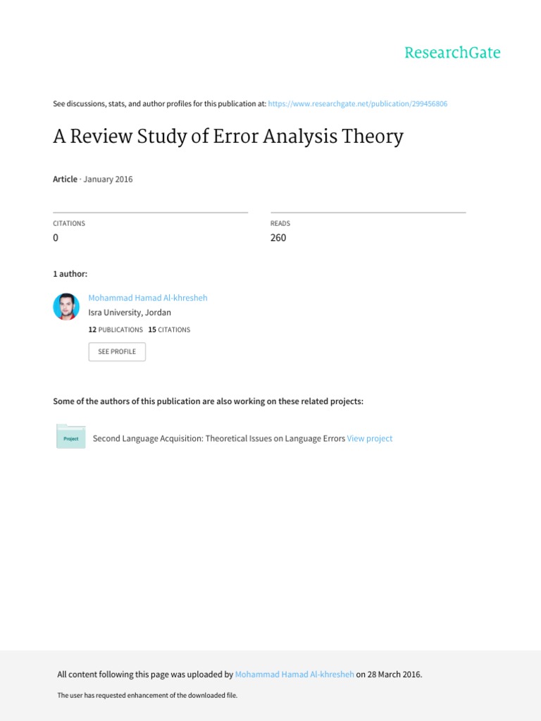 (Yes) A Review Study of Error Analysis Theory (Al Khresheh 2016) | PDF ...