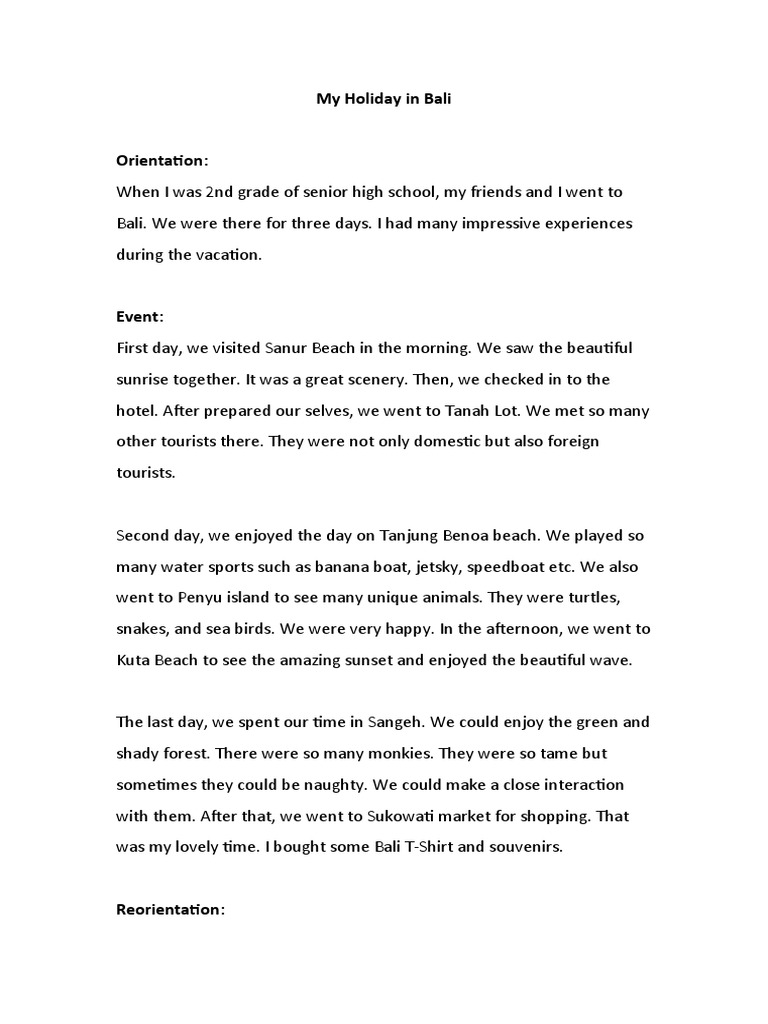 Recount Text My Holiday in Bali | PDF