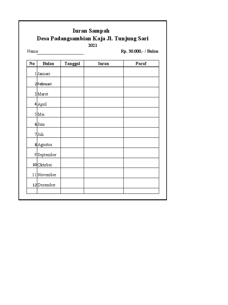 Form Iuran Sampah | PDF