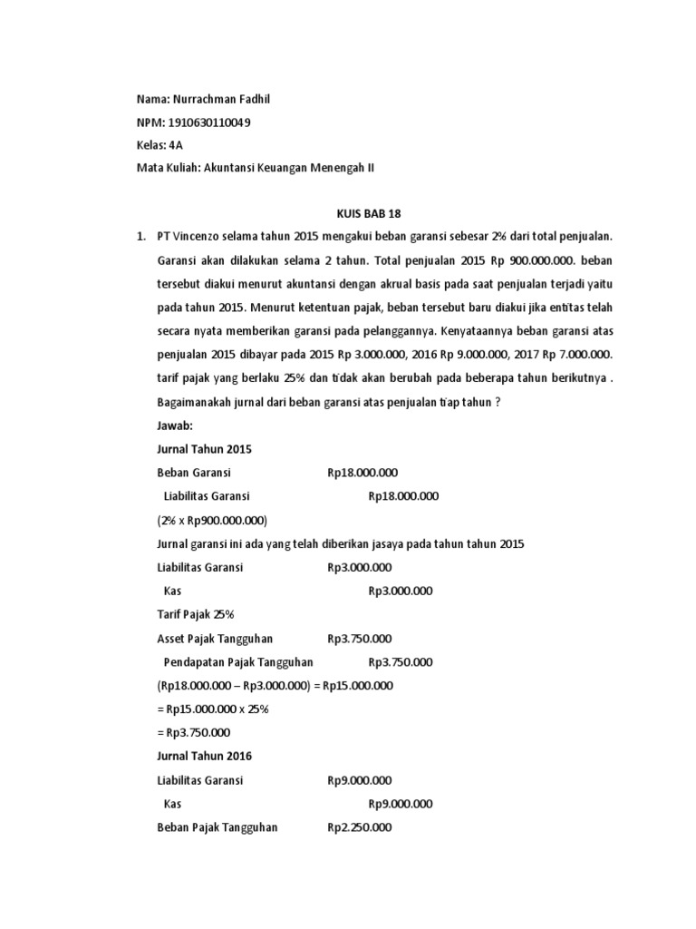 KUIS AKM Bab 18 | PDF | Pengelolaan Keuangan & Uang