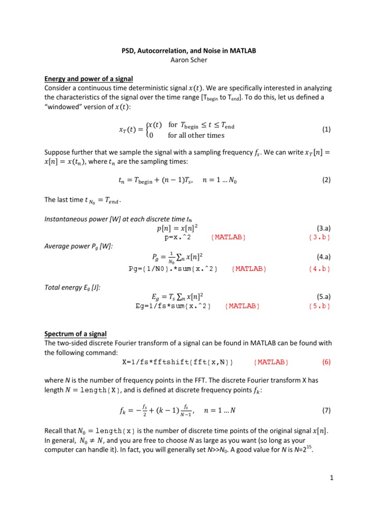 PSD, Autocorrelation, and Noise Analysis in MATLAB | PDF | Spectral Density | Autocorrelation
