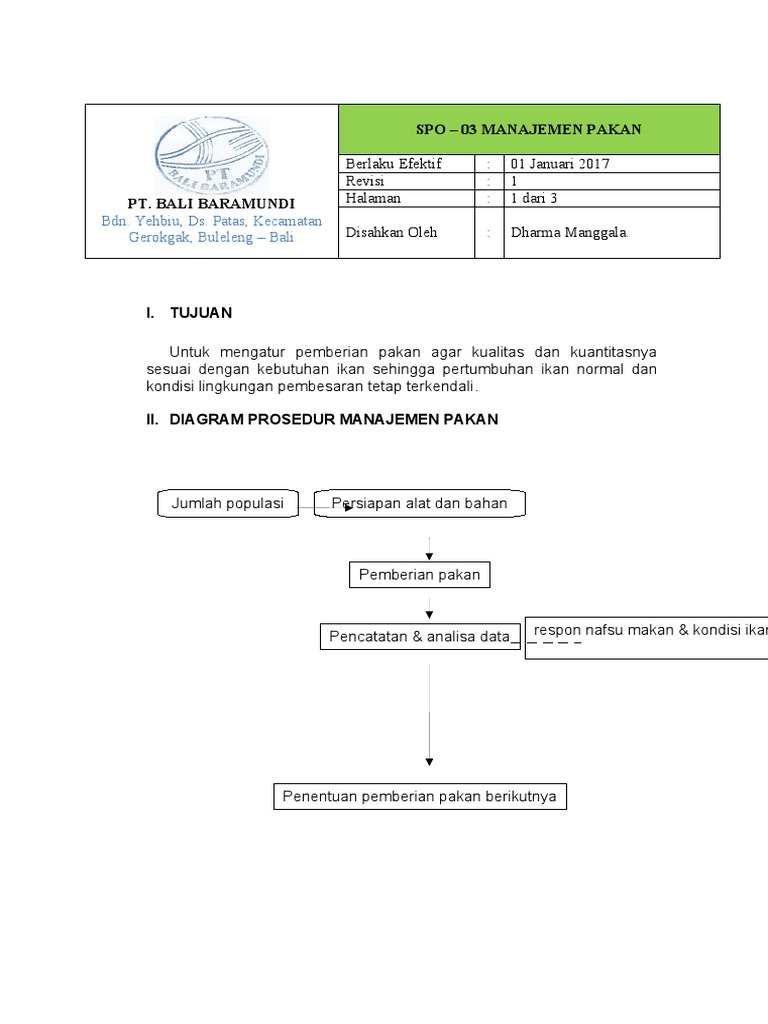 Sop 03 Manajemen Pakan | PDF