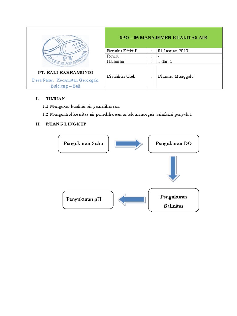 Panduan Kualitas Air PT. Bali Barramundi | PDF | Sains & Matematika