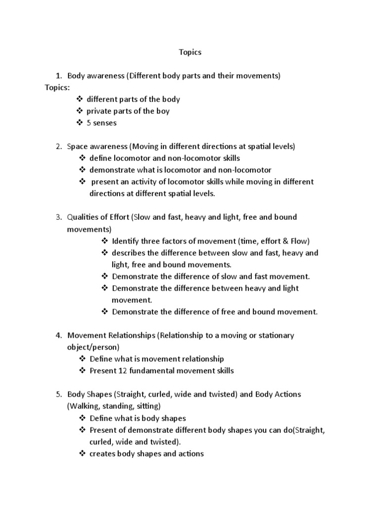 Guide On PE Topics | PDF | Dances | Space