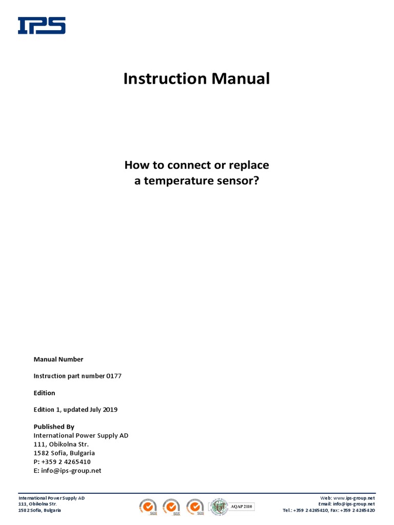 Instruction Manual: How To Connect or Replace A Temperature Sensor ...