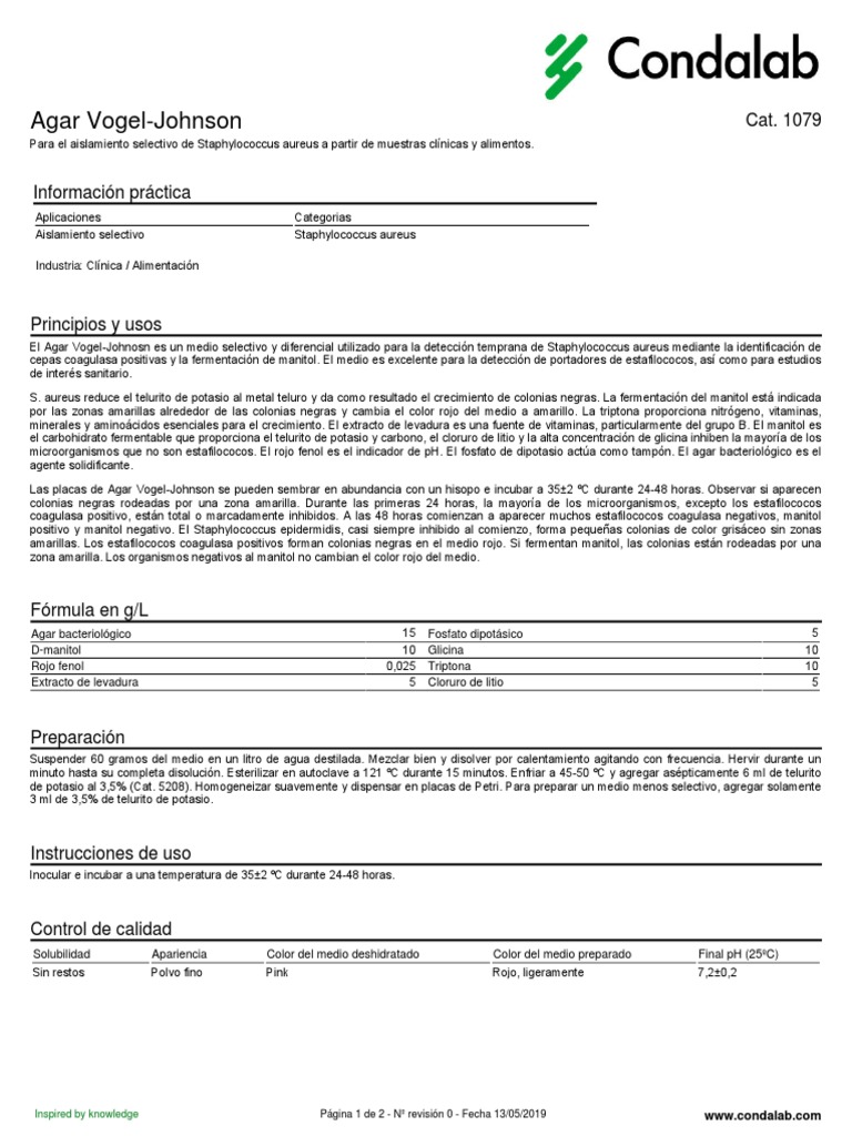 Agar Vogel-Johnson para Staphylococcus aureus | PDF | Staphylococcus ...