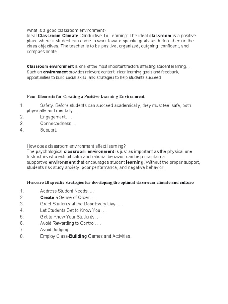 Classroom Environment | PDF