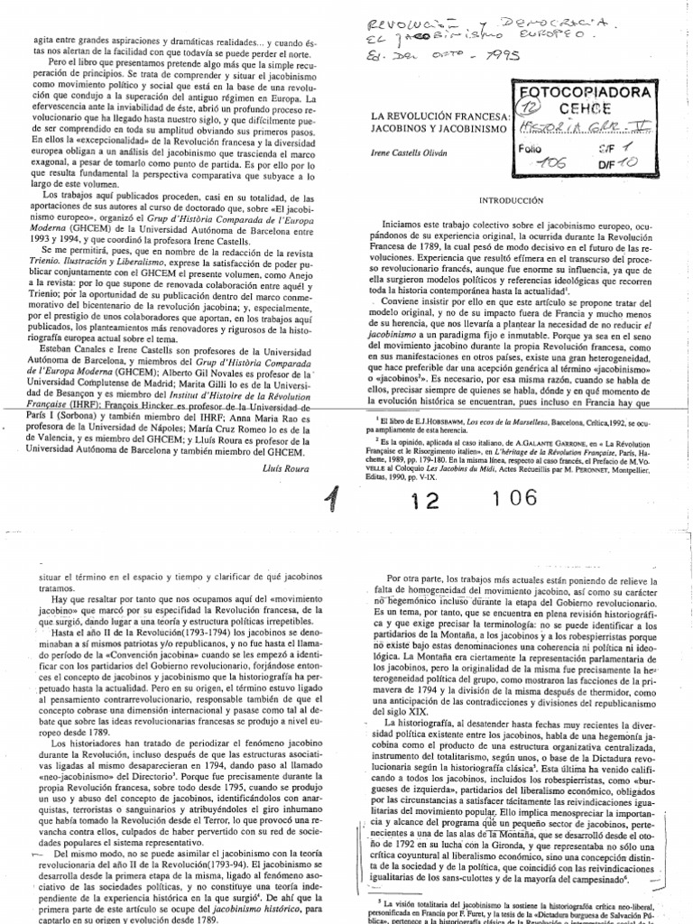 Castells - La Revolución Francesa. Jacobinos y Jacobinismo | PDF
