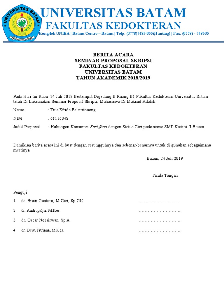 18 Berita Acara Sempro | PDF | Pengembangan Diri | Sains & Matematika