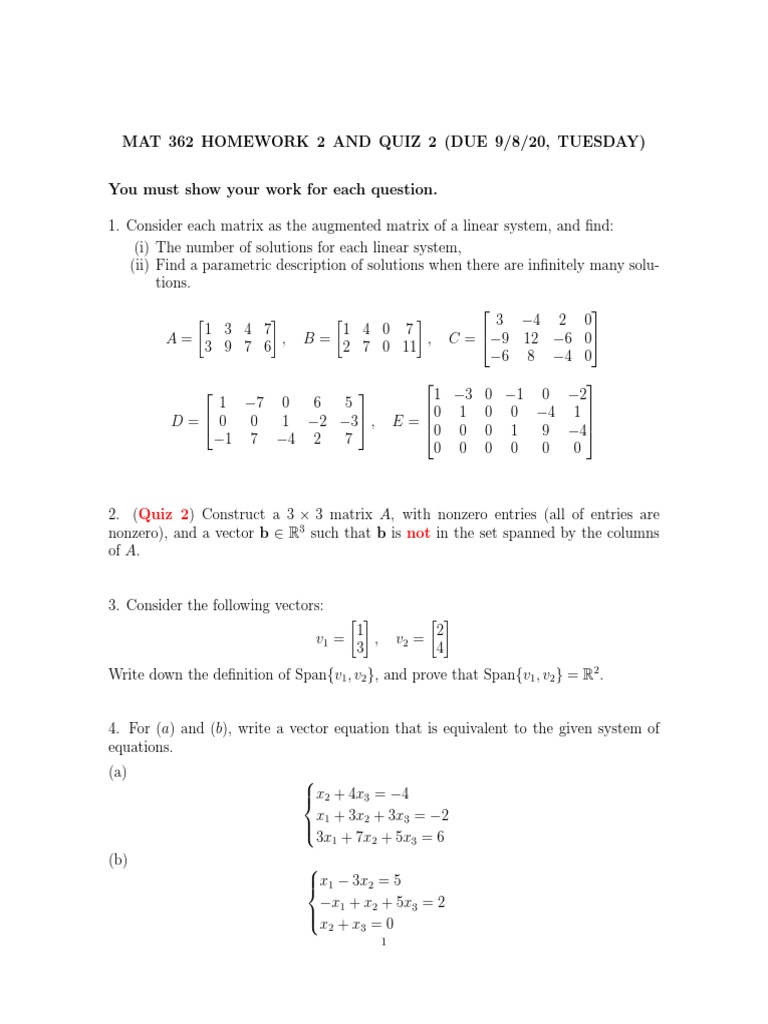 Solving Systems of Linear Equations: Homework on Determining the Number ...