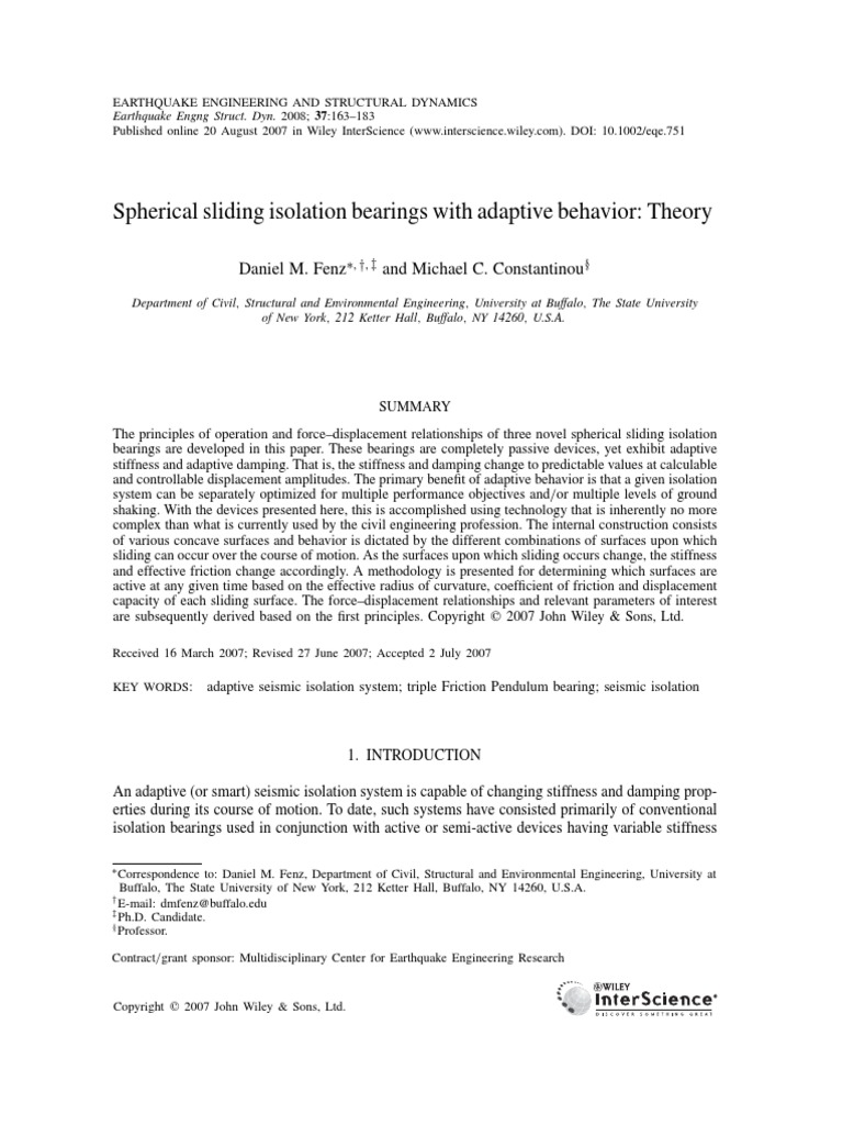 Spherical Sliding Isolation Bearings With Adaptive Behavior: Theory ...