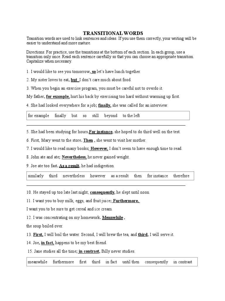 Transitions Worksheet JAN 25TH 2021 2 | PDF | Self-Improvement