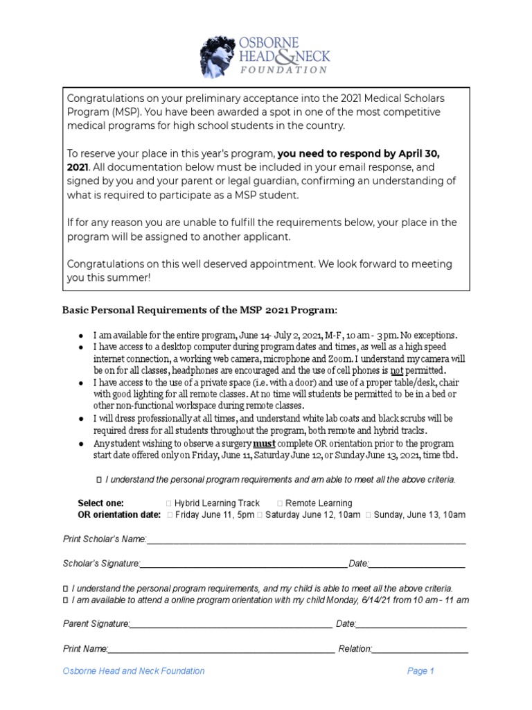 2021 MSP Acceptance Document | PDF | Confidentiality | Medical Record