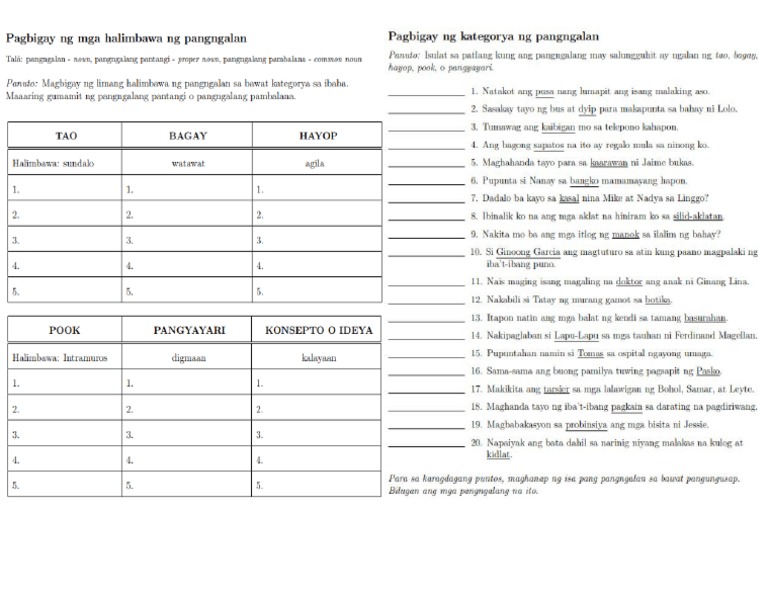 Pangngalan Worksheet 4 | PDF