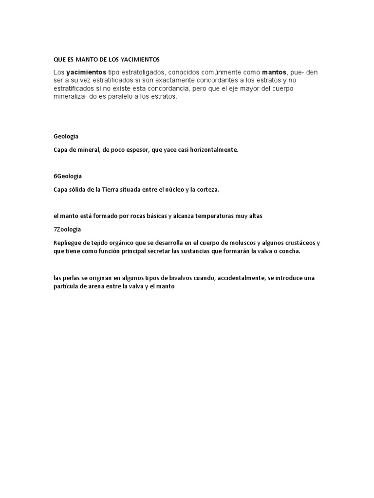 Que Es Manto de Los Yacimientos | PDF