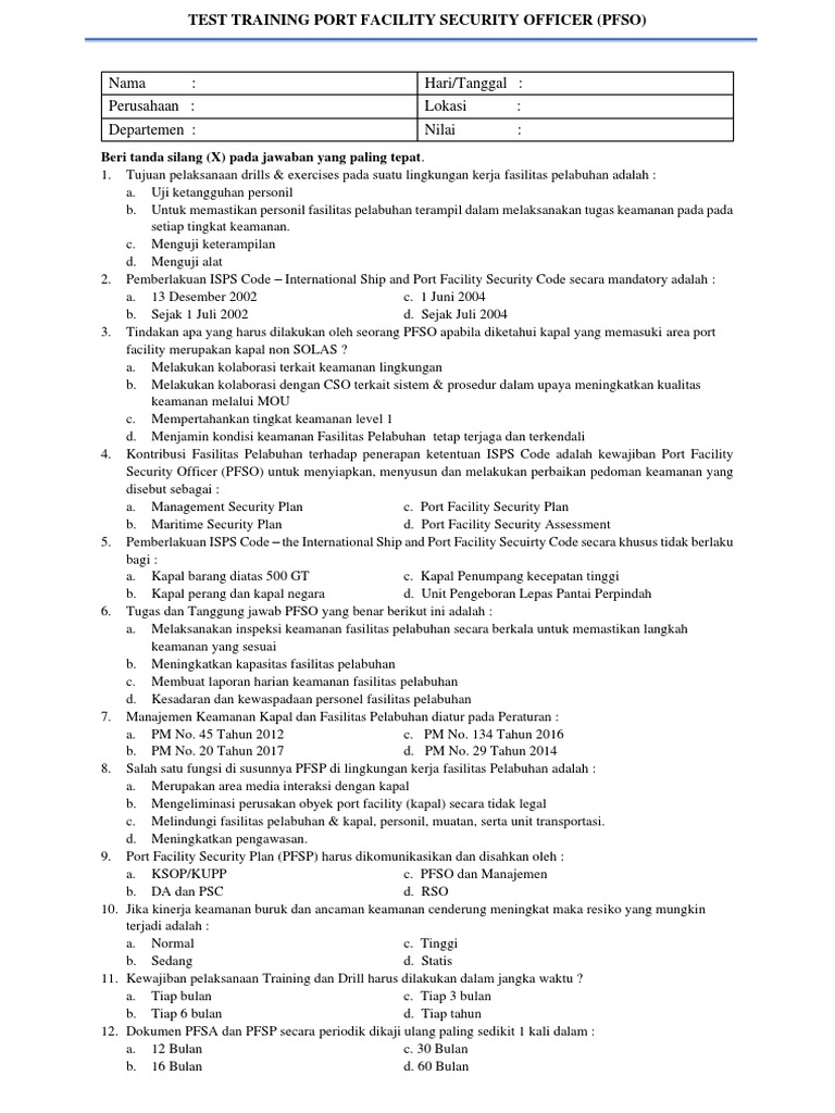 Contoh Soal Test Training PFSO | PDF