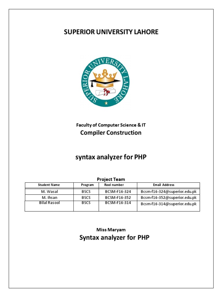 Superior University Lahore: Compiler Construction | Download Free PDF | Parsing | Theoretical ...