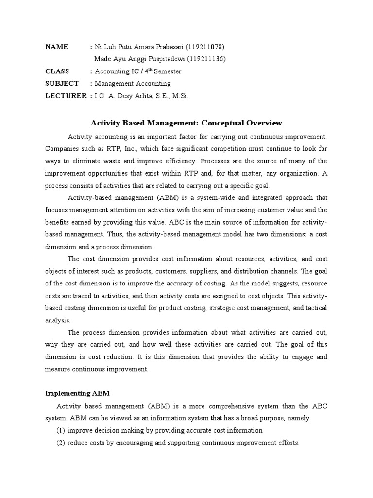 Activity Based Management | PDF | Benchmarking | System