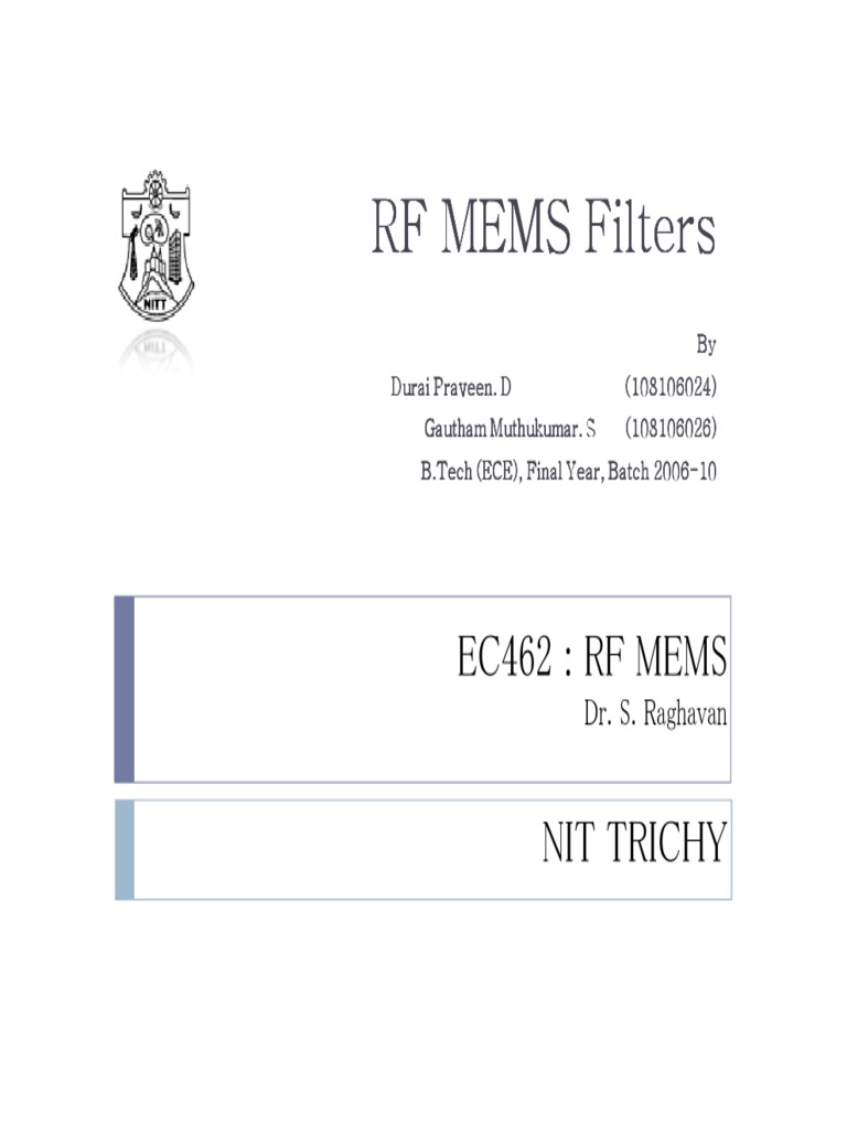 RF MEMS Filters RF MEMS Filters RF MEMS Filters RF MEMS Filters | PDF ...