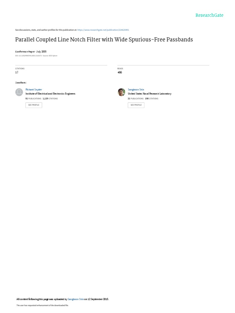 Parallel Coupled Line Notch Filter With Wide Spurious-Free Passbands ...