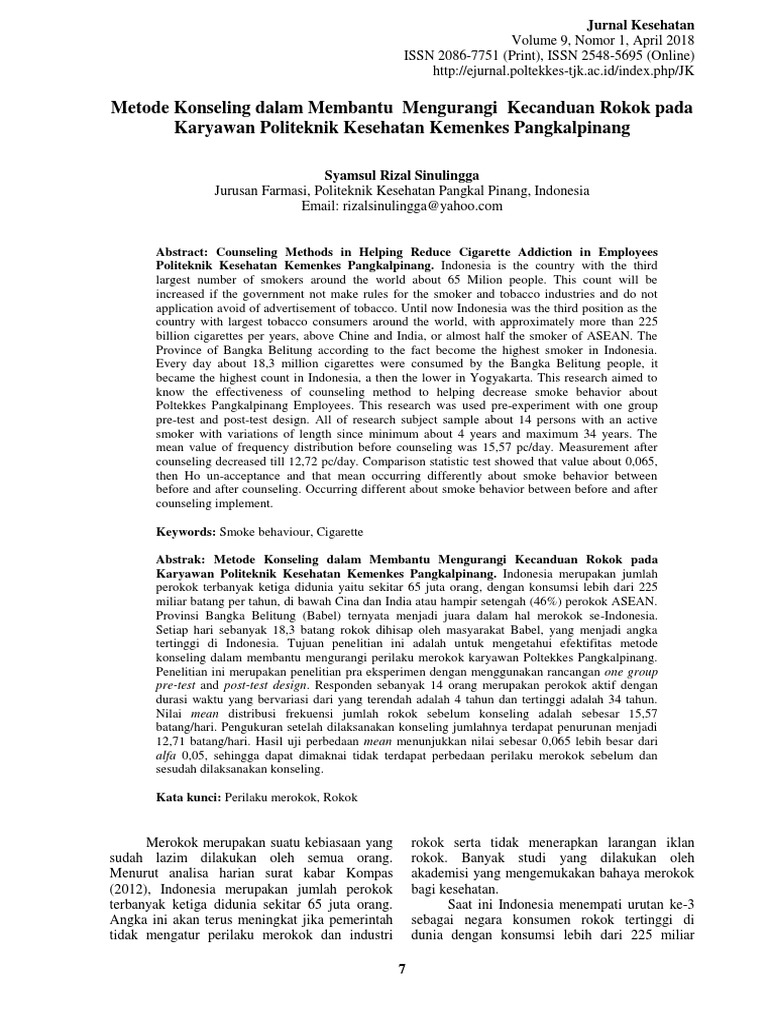 Jurnal Metode Konseling Dalam Membantu Mengurangi Kecanduan Rokok | PDF ...