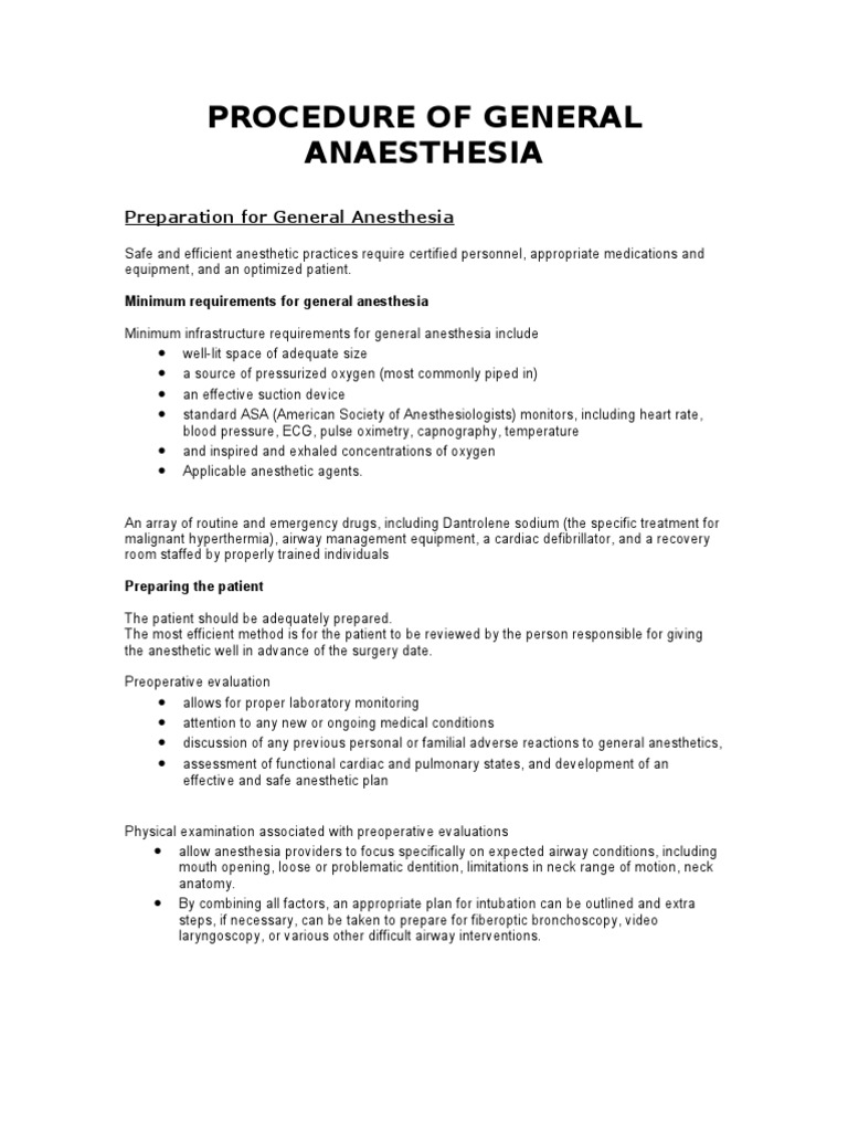 General Anesthesia Procedure Steps | PDF | Anesthesia | Medical Treatments