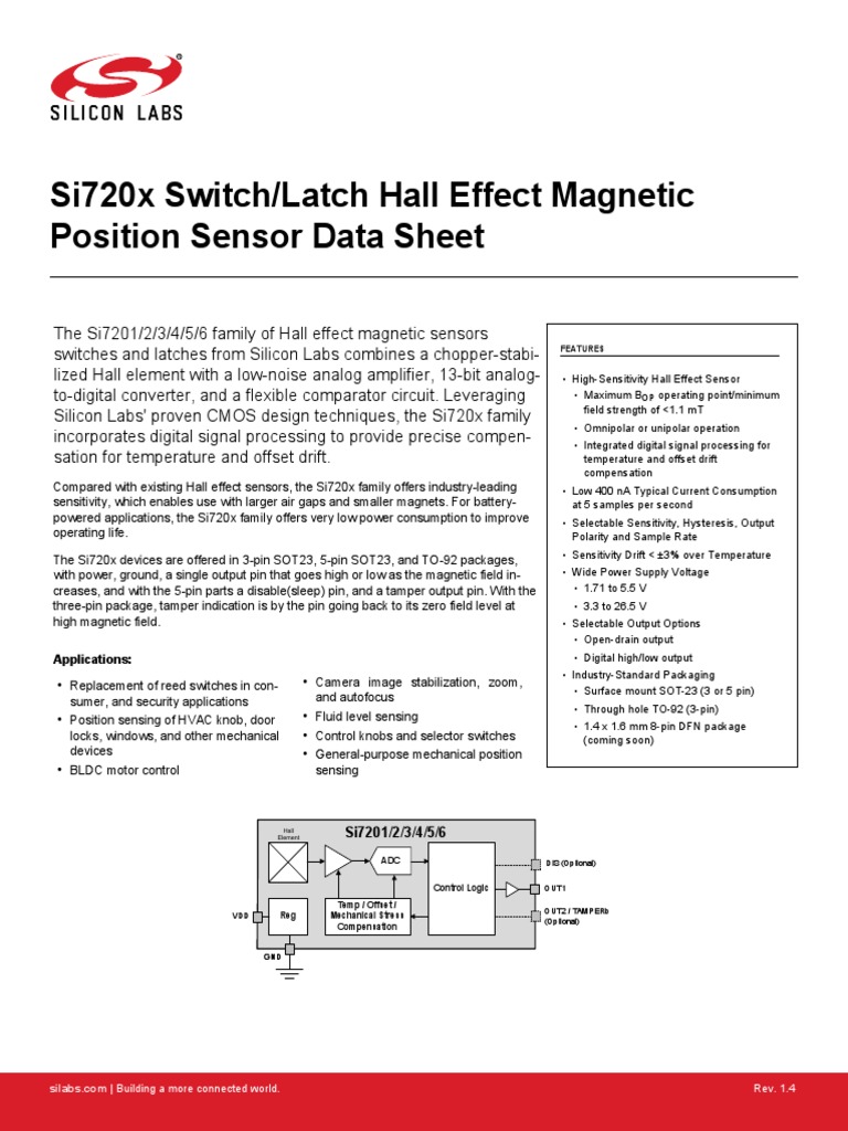 Si720x Switch/Latch Hall Effect Magnetic Position Sensor Data Sheet ...