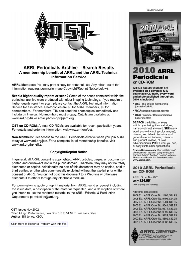 High Performance Low Cost 1.8 To 54 MHZ Low Pass Filter - K8CU | PDF ...