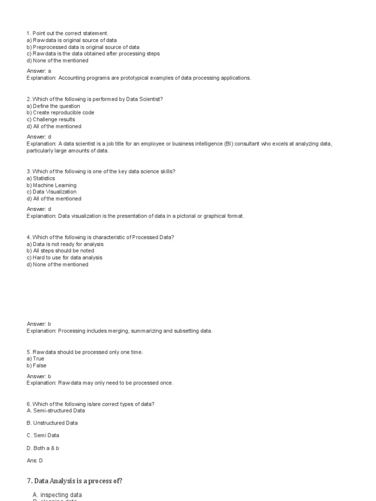 Data Analytics Quiz | PDF | Data Science | Data Analysis