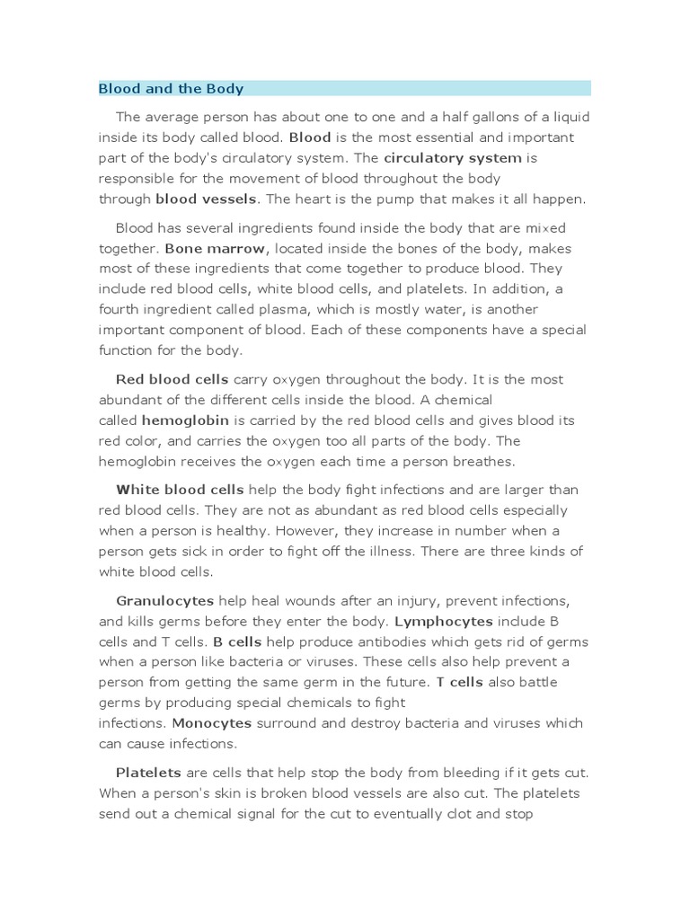 Reading Comprehension Blood PC3 | PDF | Blood Cell | Blood