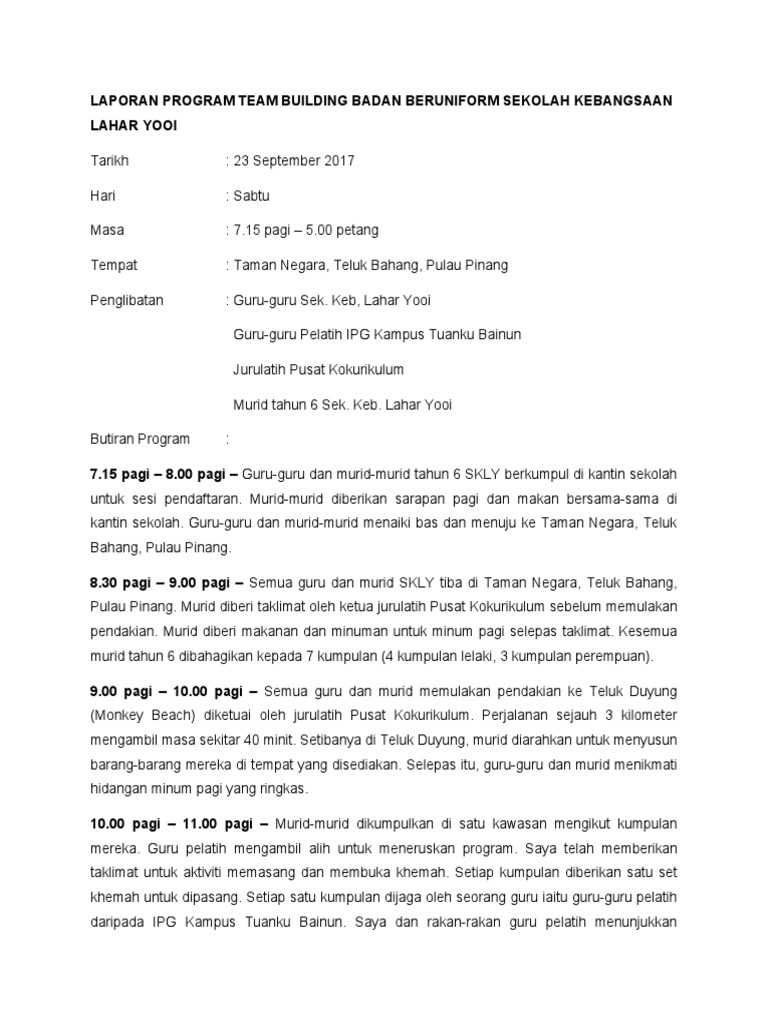 Laporan Team Building Unit Beruniform SKLY | PDF