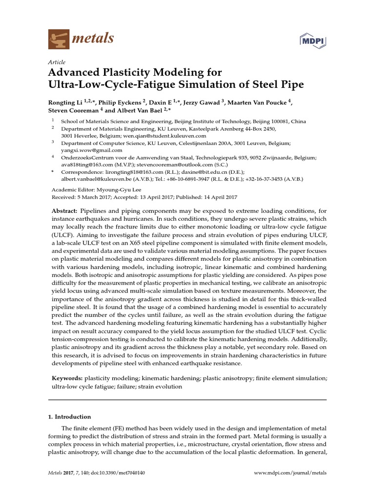 Metals: Advanced Plasticity Modeling For Ultra-Low-Cycle-Fatigue ...
