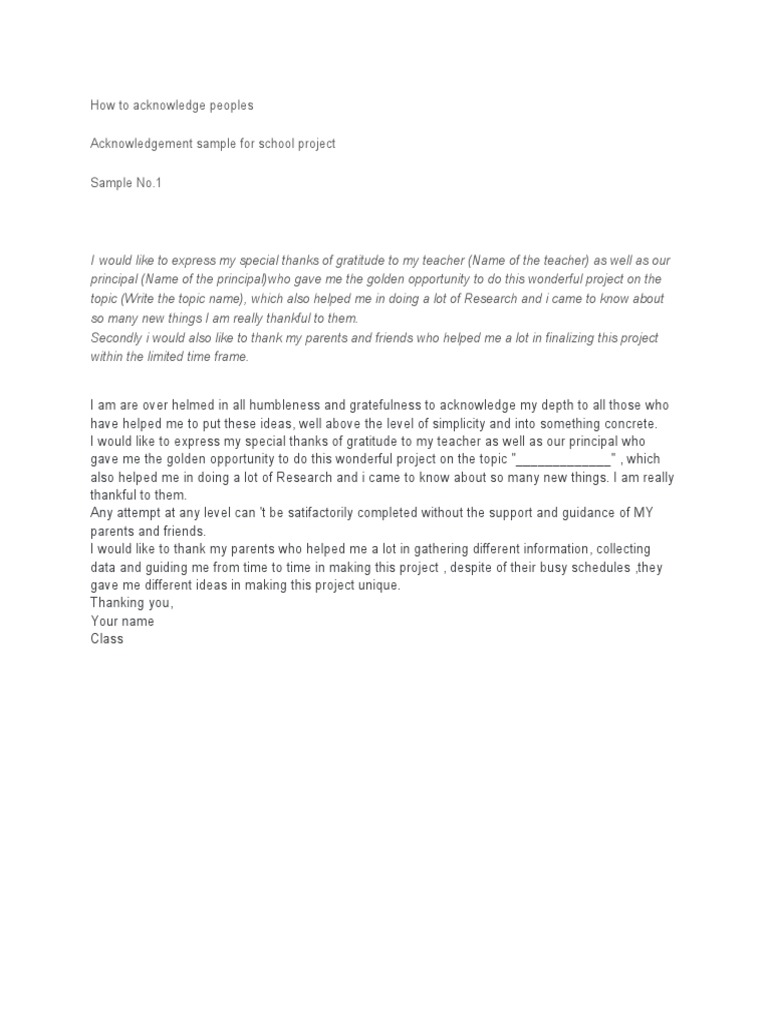Acknowledgement Sample For Project | PDF