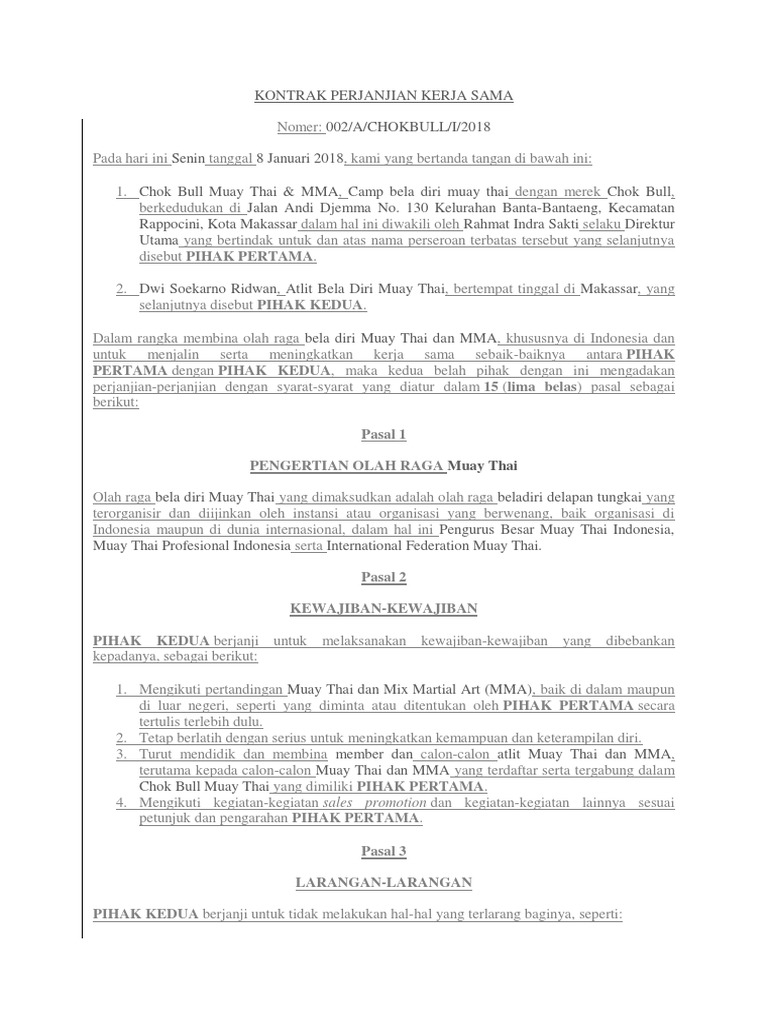 Kontrak Perjanjian Kerja Sama Atlit | PDF | Hukum