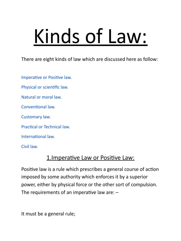 Kinds of Law:: 1.imperative Law or Positive Law | PDF | International ...