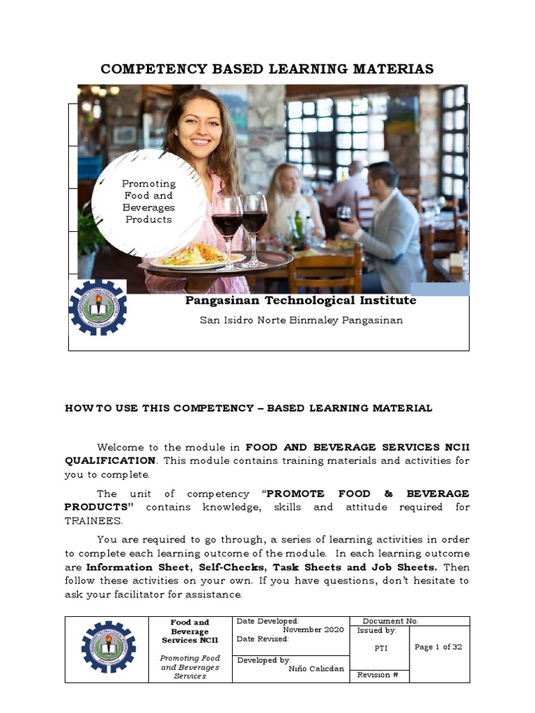 4 - CBLM | PDF | Waiting Staff | Menu