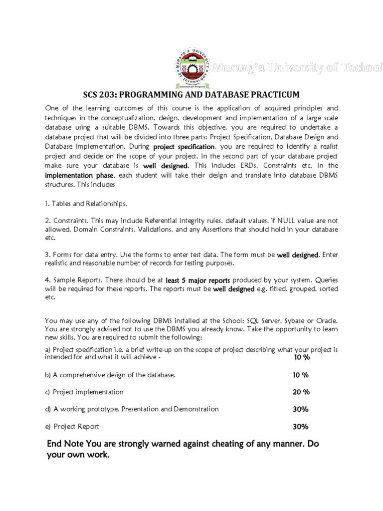 Scs 203: Programming and Database Practicum | PDF