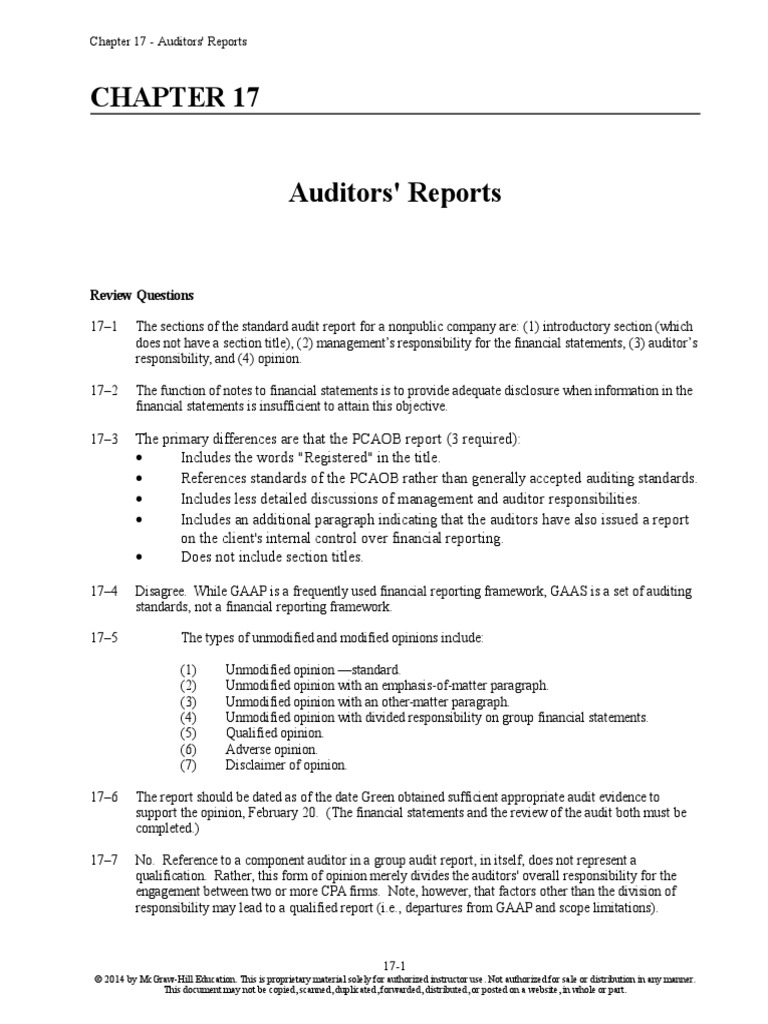 Whittington Audit Chapter 17 Solutions Manual | PDF | Going Concern | Financial Audit